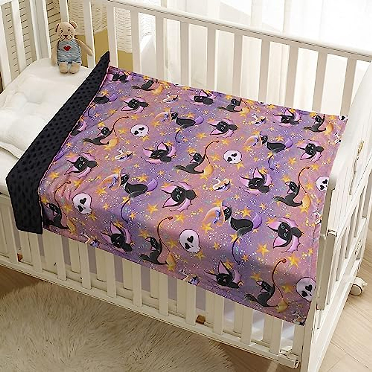 Donsonny Baby Blanket for Boys Girls Soft Minky with Double Layer Dotted Backing, Halloween Printed 30 x 40 Inch Receiving Blanket (Halloween bat)