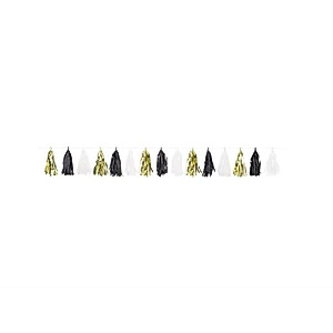 Unique Tissue Tassel Garland, 9 Ft, Gold, Black & White
