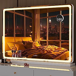 Hasipu Vanity Mirror with Lights, 32" x 22" LED Makeup Mirror, Lighted Makeup Mirror with Dimmable 3 Modes, Touch Screen Control Vanity Mirror Round White