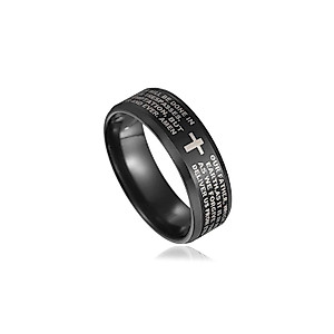 Xusamss Fashion Stainless Steel Lord's Prayer Cross Band Ring