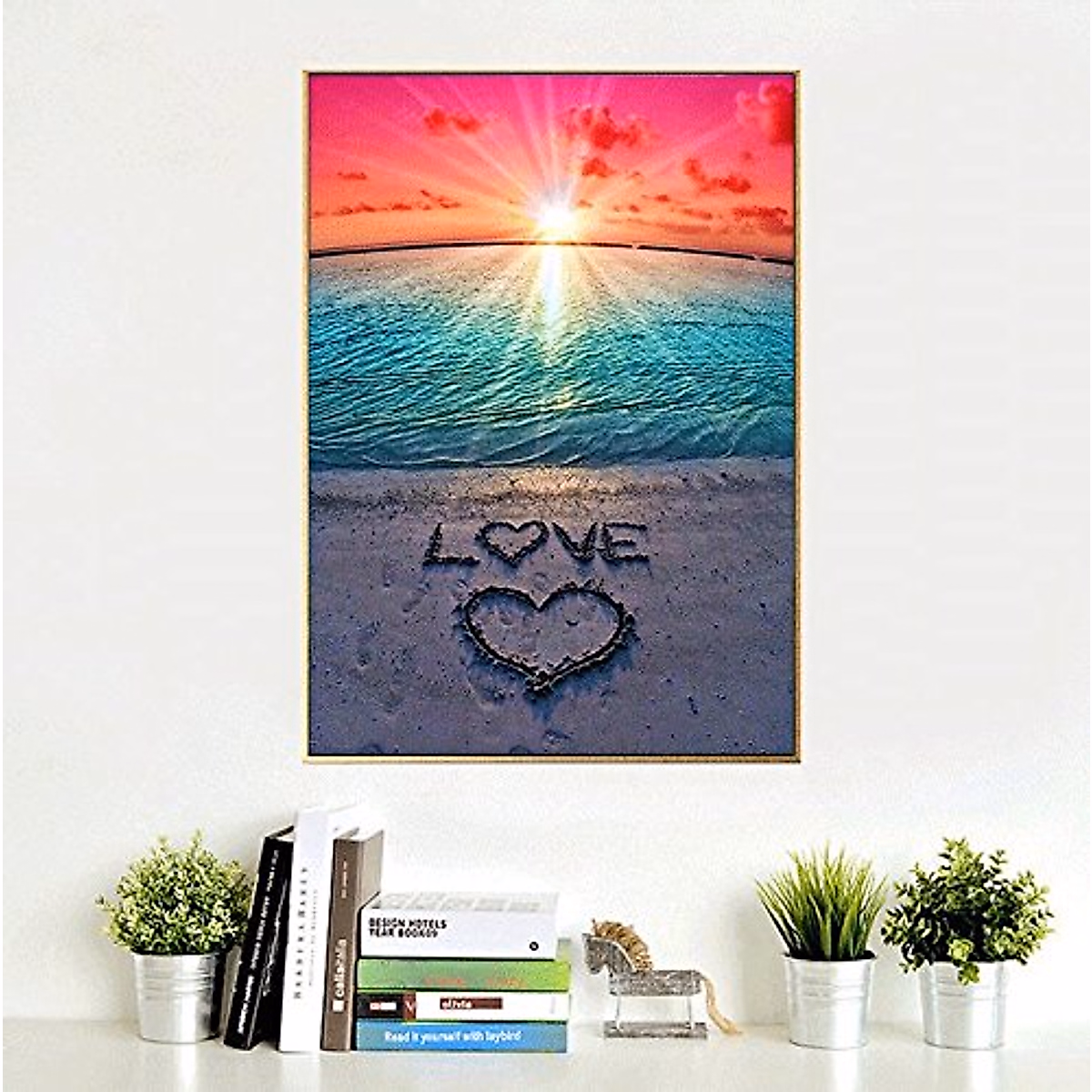 DIY 5D Diamond Painting Beach by Number Kits, Sunset Love Diamond Art Kit Paint for Adults Full Drill Crystal Rhinestone Picture Arts Craft for Home Wall Decor Gift 12X16in