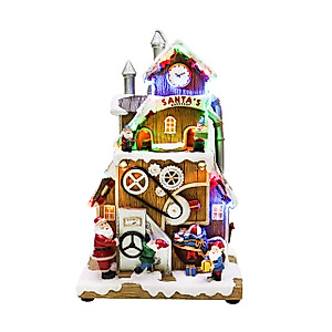 Moments in Time Christmas Village Building, Santa's Workshop with Christmas Music, LED Lights, and Animation - Power Adapter (Included) (11.6" H x 5.7" W x 7.1" D)