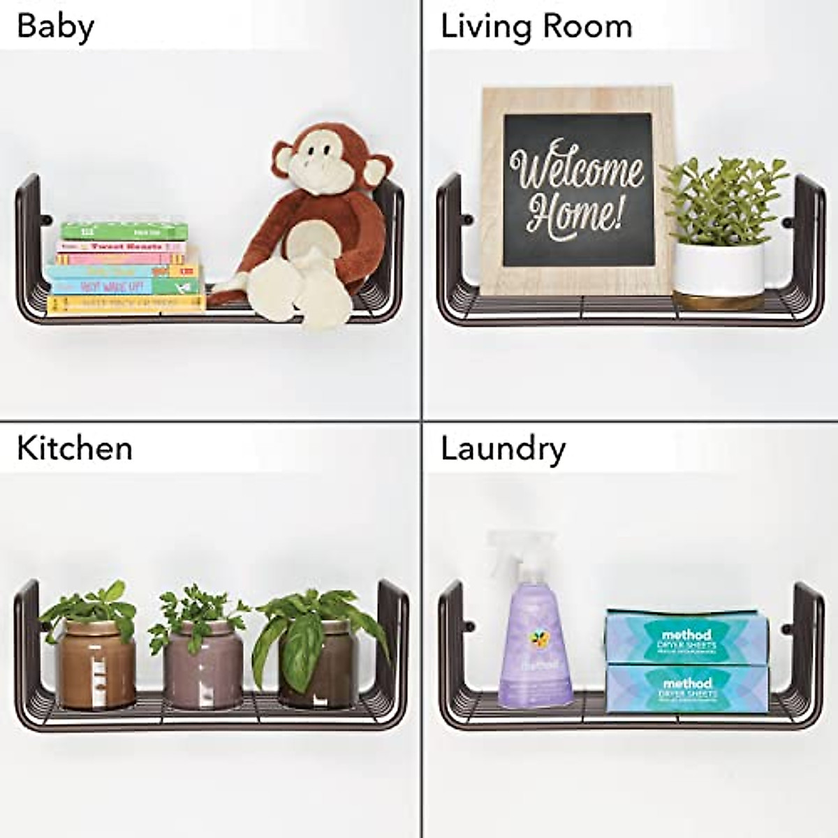 mDesign Wide Metal Wire Farmhouse Wall Decor Storage Organizer Shelf for Entryway, Hallway, Mudroom, Bedroom, Bathroom, Laundry Room - Wall Mount - Bronze