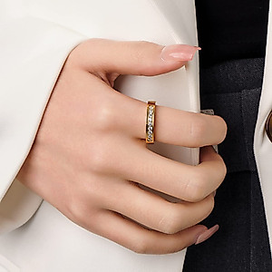 MYNENEY 14K Gold/Silver Plated Wedding Band Cubic Zirconia Eternity Stackable Engagement Ring For Women (4MM- 9 Diamonds-Gold, 8)