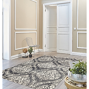 Transitional Floral Damask Area Rug 5' x 7' Gray
