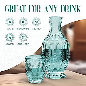 Elle Decor Vintage Bedside Water Carafe with Tumbler Glass – Elegant Pitcher and Matching Drinking Cup Doubles As Lid (Green)