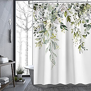 Onlalasyc Plant Shower Curtain, Watercolor Leaves on The Top Shower Curtain Sets for Bathroom Home Hotel, Waterproof and Machine Washable with 12 Hooks, 72×72 inch