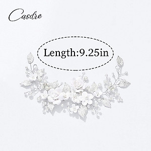 Casdre Flower Bride Wedding Hair Vine Pearl Bridal Headpiece Leaf Hair Accessories Hair Piece for Women and Girls (A Silver)