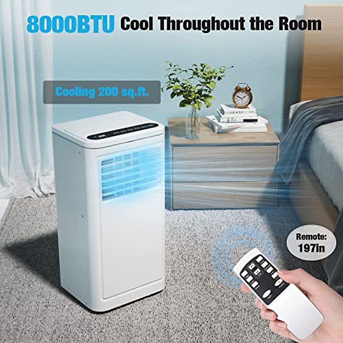 COWSAR Portable Air Conditioner 8500BTU 4-in-1 Air Conditioner Portable for Room Cooling Up 250sq.ft. 24 Timer Mini Air Conditioner ＜53dB Air Conditioner No Window