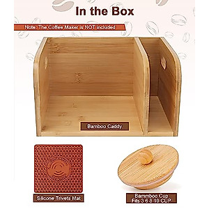 PrimZooty Bamboo Caddy for Chemex CoffeeMakers - with Heatproof trivets mat, Designed for Chemex Pour-Over Glass Coffeemaker(3/5/6/8/10Cup), for Bodum Pour Over Coffee makers(4/8Cup)