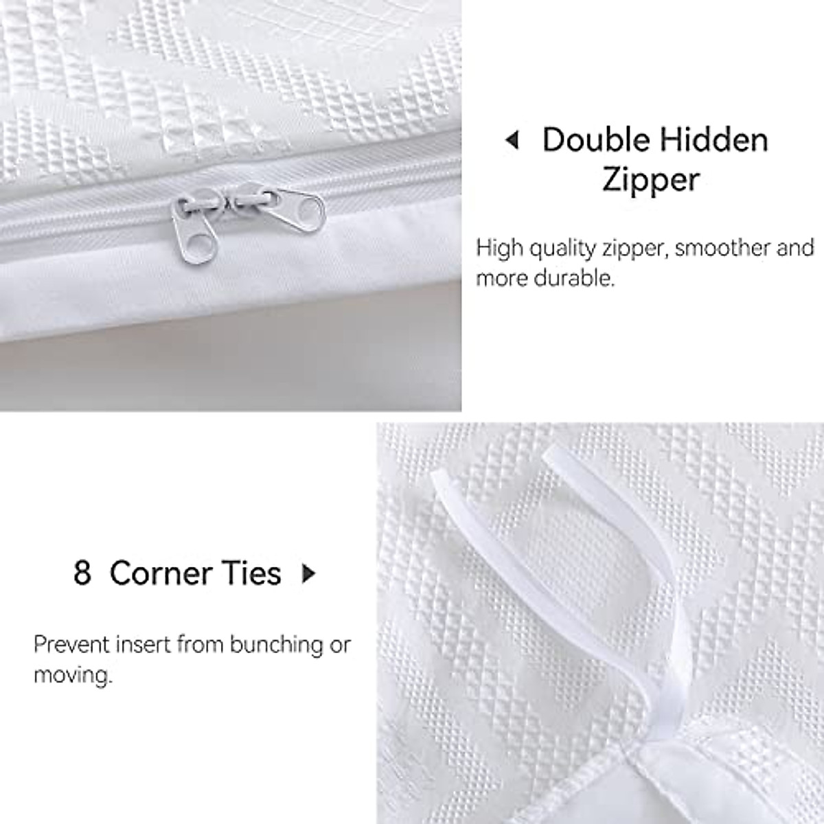 JELLYMONI White Waffle Duvet Cover Queen Size - 3PCS Textured Microfiber Comforter Cover with Diamond Jacquard Pattern, Luxury Soft Bedding Set with 8 Corner Ties & Double Zipper Closure