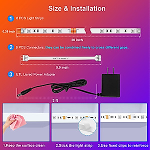 maylit 8 PCS RGB Under Cabinet Lighting Kit, App and Remote Control Led Strip Lights, Music Sync Color Changing Led Lights with ETL Listed Power Adapter, for Cabinet, Counter, Shelf, Bookcase, 13ft