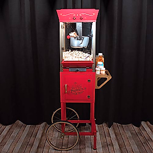 Nostalgia Popcorn Maker Professional Cart - 8 Oz Kettle Makes Up to 32 Cups -Vintage Movie Theater Popcorn Machine with Interior Light - Measuring Spoons and Scoop - Home Theater Accessories - Red