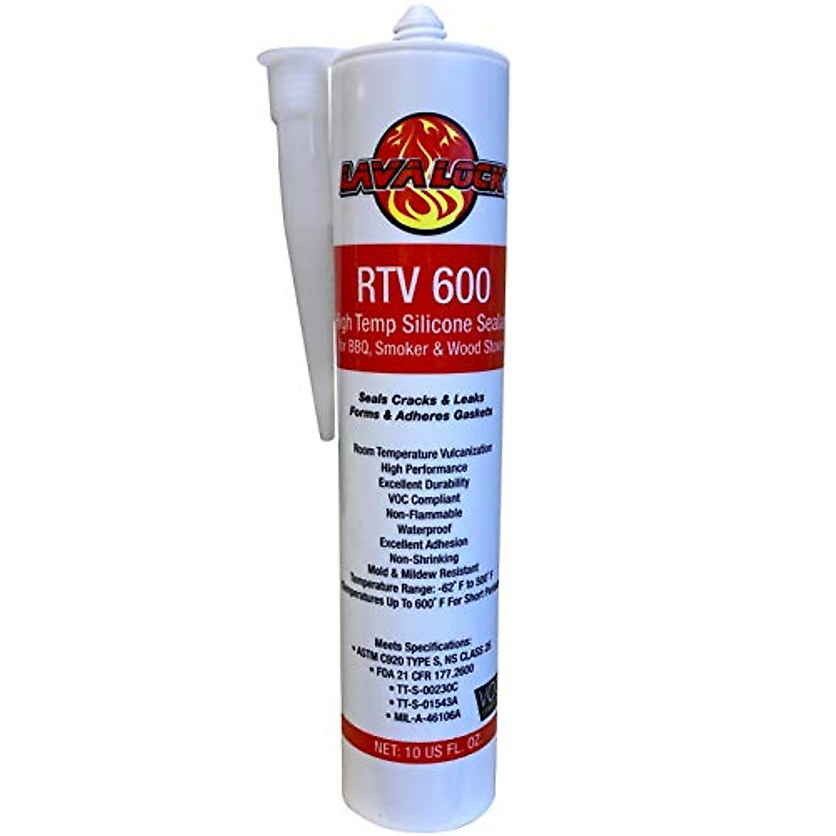 LavaLock RTV High Temp BBQ Smoker Sealer Gasket Adhesive 10 oz Cartridge (600 F - Red)
