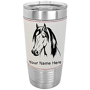 LaserGram 20oz Vacuum Insulated Tumbler Mug, Horse Head 1, Personalized Engraving Included (Faux Leather, Baseball Style)