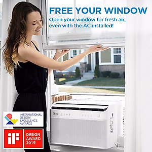 Midea 12,000 BTU U-Shaped Smart Inverter Window Air Conditioner–Cools up to 550 Sq. Ft., Ultra Quiet with Open Window Flexibility, Compatible with Alexa/Google Assistant, 35% Energy Savings (Renewed)
