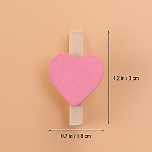 NUOBESTY 50pcs Clothes pins Mini Wooden Clips Clothespins Crafts Clips with Hearts for Wedding Party Valentines Day Decoration Photo Wood Clip Clothespin