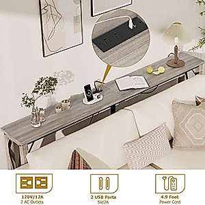 IDEALHOUSE Sofa Tables Narrow Long, Extra Long Console Table with Outlets, 73.2" Behind Couch Table, Grey Farmhouse Entryway Table for Living Room, Hallway, Foyer