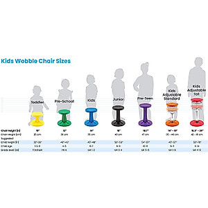 Kore Kids Junior Wobble Chair - Flexible Seating Stool for Classroom, Elementary School, ADD/ADHD - Made in The USA - Junior- Age 8-9, Grade 3-4, Black (16in)