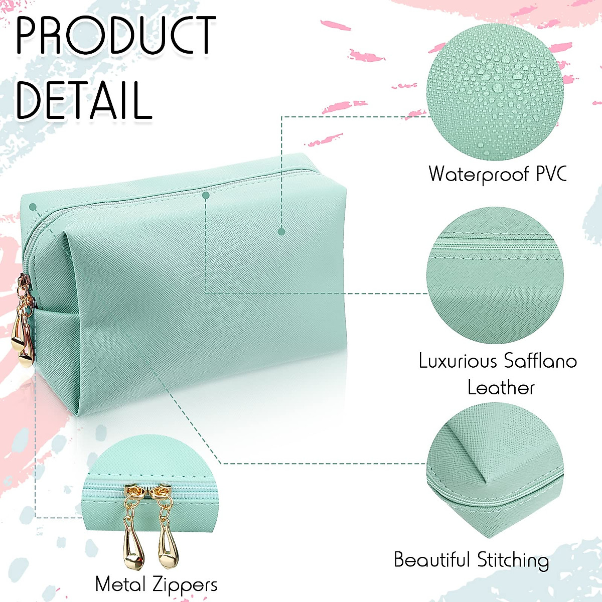 Jexine 6 Pcs Small Preppy Makeup Bag Leather Zipper Cosmetic Bag Water Resistant Versatile Makeup Pouch Travel Cosmetic Organizer Portable Toiletry Bag Daily Storage Beauty Bag for Women Gift