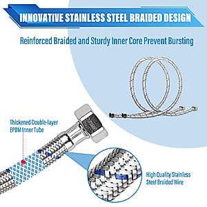 4 Pcs Faucet Hose Connectors, 3/8" Comp x 1/2" FIP Premium Braided Stainless Steel Water Supply Lines for Bathroom, Toilet and Kitchen Faucets (24 Inch)