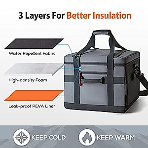 TOURIT Cooler Bag 60-Can Insulated Soft Cooler Large Collapsible Cooler Bag 40L Lunch Coolers for Picnic, Beach, Work, Trip, Grey
