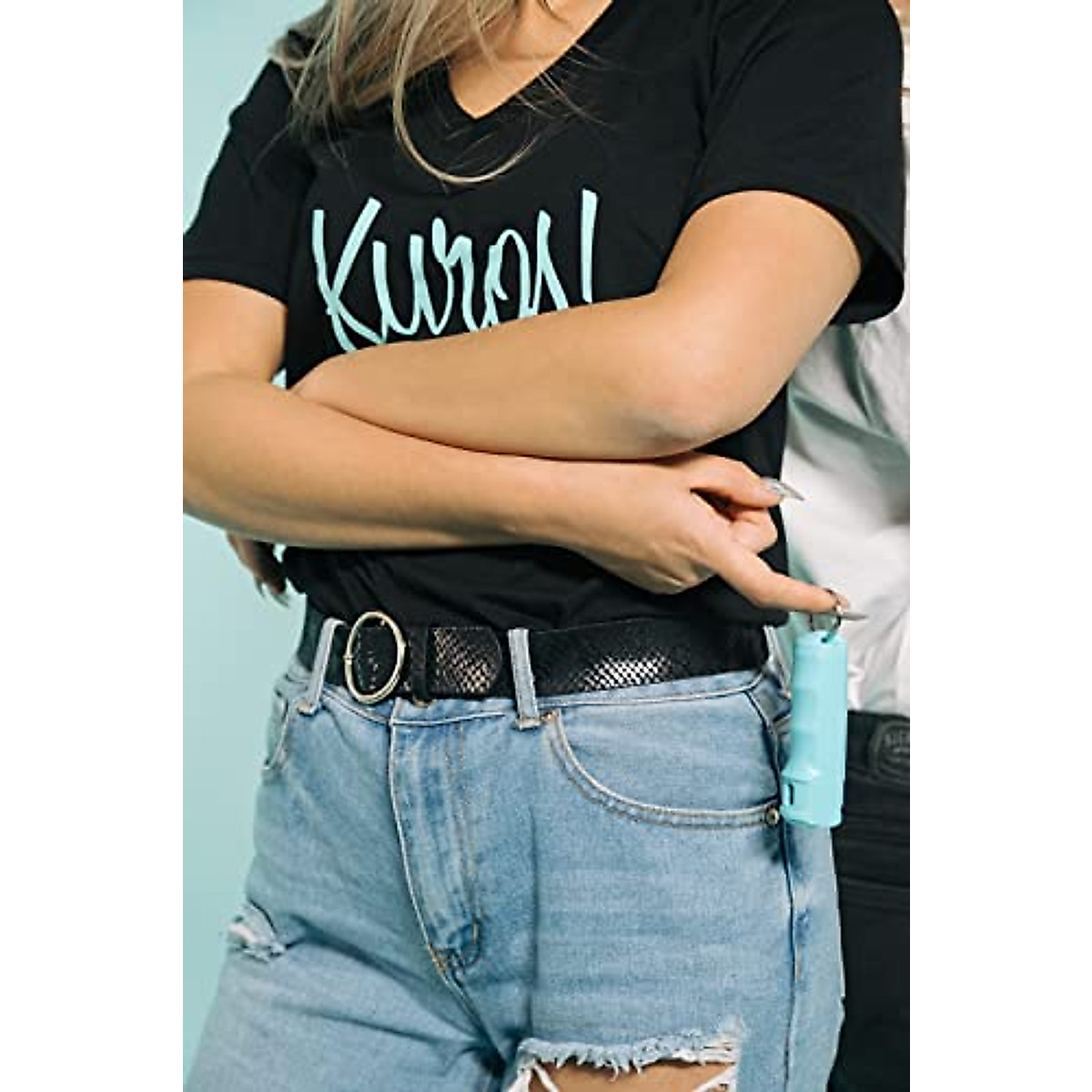 Kuros! by Mace Brand Pocket Pepper Spray (Teal) – 10’ Powerful Pepper Spray with Flip Top Safety Cap, Leaves UV Dye on Skin — Self Defense Pepper Spray for Women, Made in The USA