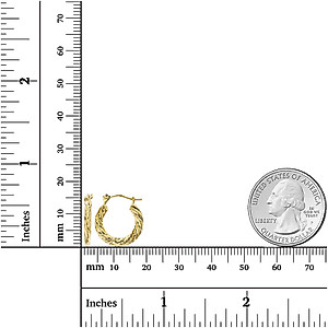 14K Yellow Gold 2mm Thick High Polished & Textured Twisted Hoop Earrings with Hinged Clasp For Women | 2x16mm Hoop | Earrings For Sensitive Ears | Yellow Gold Hoops | Solid Gold Earrings
