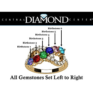 Central Diamond Center Infinity Mothers Ring with 1 to 6 Simulated Birthstones - 14k Yellow - Size 5
