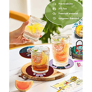 8Pcs Diamond Painting Coasters with Holder,DIY Halloween Life Coaster Diamond Art Kits for Adults Kids,Beginners Round Full Drill Diamond Art Craft Supplies