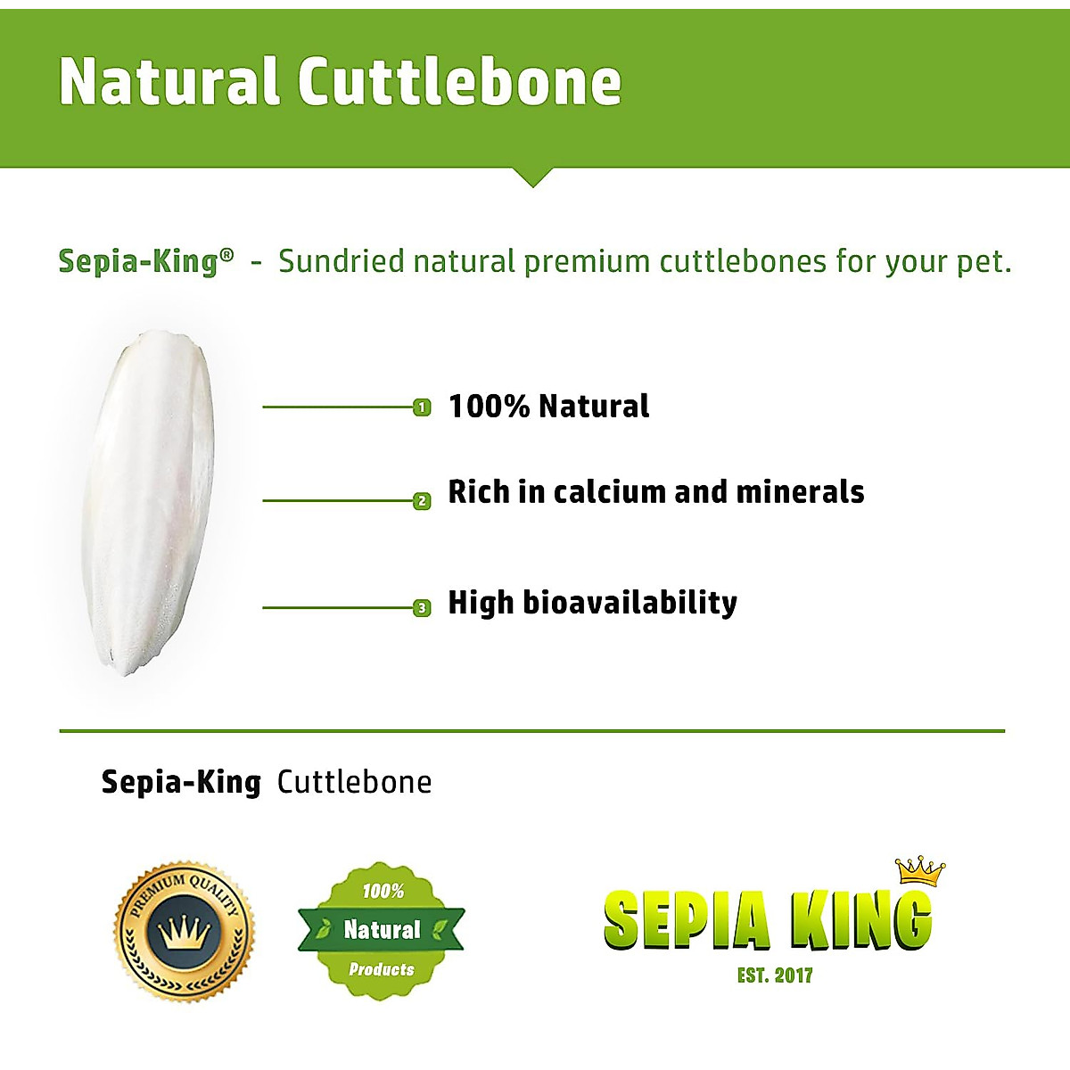 Sepia King - Extra Large - 100% Natural Calcium Supplement - Premium Cuttlebone perfect for Birds, Tortoises, Snails, Reptiles - Pack of 3