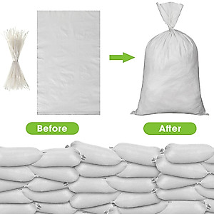 200 Pcs Empty Sandbags Heavy Duty Sand Bags with Ties Woven Polypropylene Sand Bags Bulk Sand Bag for Flooding 16 x 26 Inches Sandbag Flood Protection for Emergency Hurricane Season Supplies (White)