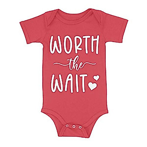 Luxxology Worth The Wait Baby Infant Bodysuit, Red 12M