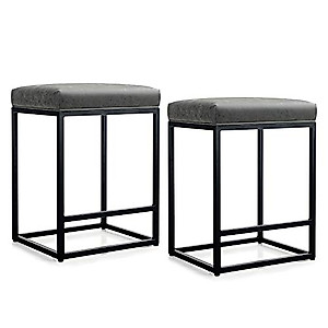 MAISON ARTS Counter Height 24" Bar Stools Set of 2 for Kitchen Counter Backless Modern Barstools Industrial Upholstered Faux Leather Stools Farmhouse Island Chairs,Support 330 LBS,(24 Inch, Grey)