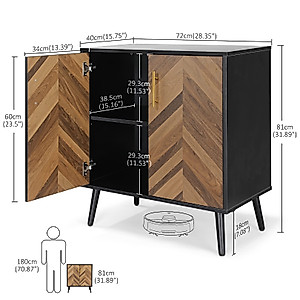 AMZOOM Accent Cabinet, Black Storage Cabinet with Doors Mid Century Modern Sideboard Buffet Cabinet with Storage Shelves Small Wood Accent Cabinets for Living Room Entryway Office, Brown Herringbone