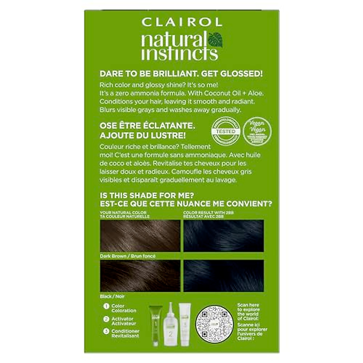 Clairol Natural Instincts Demi-Permanent Hair Dye, 2BB Blue Black Hair Color, Pack of 1