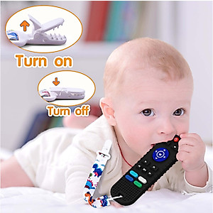 Scuwtocn 2 Pack Silicone Baby Teething Toys for Babies 6-12 Months, Remote Control Shape , BPA Free Baby Teethers Relief Soothe Chew Toys for Toddlers Boy Girl - Black & White
