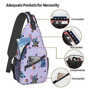 ISUNIET Unisex Chest Bags Crossbody Sling Backpack Travel Hiking Daypack for Women Men Stitch Shoulder Bag for Climbing Runners Cartoon Cute 15
