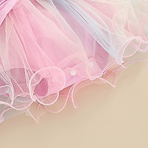 Mubineo Baby Girl Ruffle Rainbow Tulle Tutu Bowknot Princess Romper Dress (Pink, 18-24 Months)