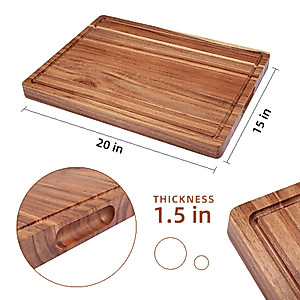 Large Acacia Wood Cutting Boards for Kitchen, 20 x 15 Inch Extra Large Wooden Cutting Board with Juice Groove, Reversible Butcher Block Cutting Board for Meat and Veggies