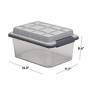 Curver Set of 3 Latch PRO Heavy Duty, Water Resistant Plastic Organization and Storage Box with Extra Capacity Latching Lid, Transparent Grey