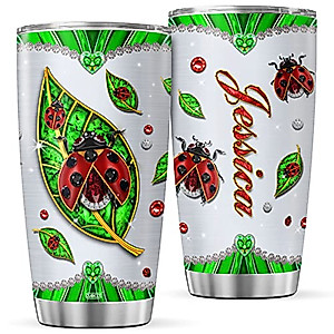 CUBICER Personalized Coffee Tumbler Bug Jewelry Style Custom Name Cute Birthday Gifts For Women Teens Girls Kids Grandma Mom Insulated Cup Travel Mug With Lid Oz Cold Steel Cups