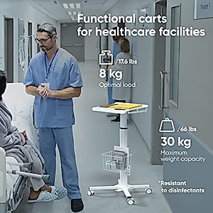 ONKRON Rolling Laptop Stand - Computer Cart with Wheels - Standing Desk On Wheels - Foot Pedal Pneumatic Height Adjustable Table On Wheels - Utility Medical Cart - Desk Load up to 17.6 Lbs, White