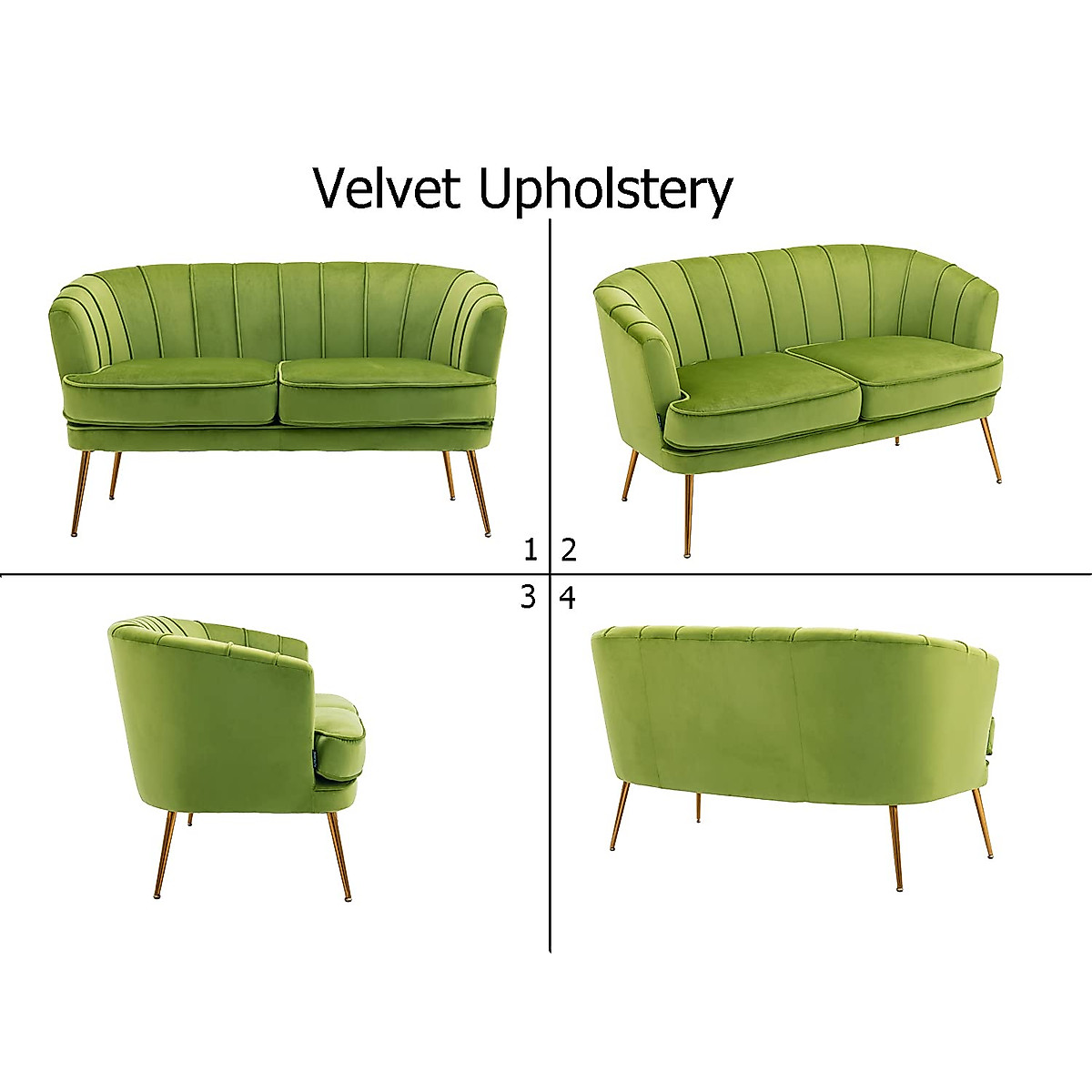 Altrobene Velvet Loveseat Couch Sofa Luxury Modern Comfy Tufted Couch Chesterfield 2 Person Couch for Living Room/Bedroom, Grass Green