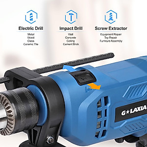 G LAXIA Hammer Drill, 4.5A 1/2 Corded Hammer Kit, 0-3000RPM Variable Speed Impact Drill with 105pcs Drill Bit Set, Carrying Case Included