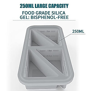 Silicone Freezer Tray with Lid - Food Storage Container, Makes 2 Perfect Portions 2 Cup Cube Portion, Ice Cube Tray for Soup Sauce Meal Prep, Molds Soup Trays with Date Slider BPA Free -1 Pack