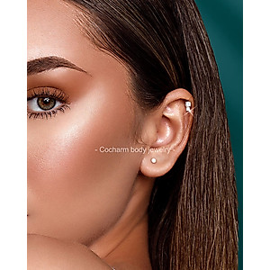 COCHARM 14K Gold Cartilage Earring Stud Yellow Gold 16g Flat Back Cartilage Earrings 14K Solid Gold Push in Cartilage Piercing Threadless Labret Stud Gold Medusa Studs