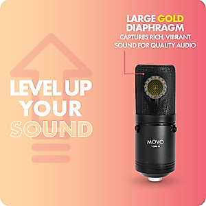 Movo VSM-5 Large Diaphragm XLR Studio Cardioid Condenser Microphone with Shock Mount, Pop Filter, and XLR Cable - Ideal Mic for Vocals, Podcasting, Streaming, Broadcasting, ASMR, and More