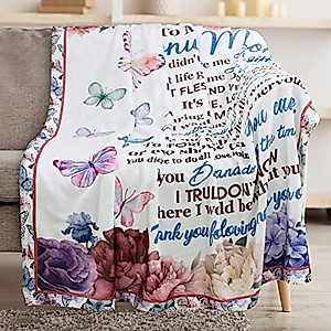 to My Bonus Mom Blanket Gifts from Daughter Son Thank You Mom Blanket Presents Floral Butterfly Fleece Soft Throw Blankets Mothers Day Christmas Birthday Gifts for Bonus Mom Couch Bed 50 * 60 Inch
