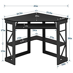 VECELO Corner Computer Desk 41 x 30 inches with Smooth Keyboard & Storage Shelves for Home Office Workstation, Black